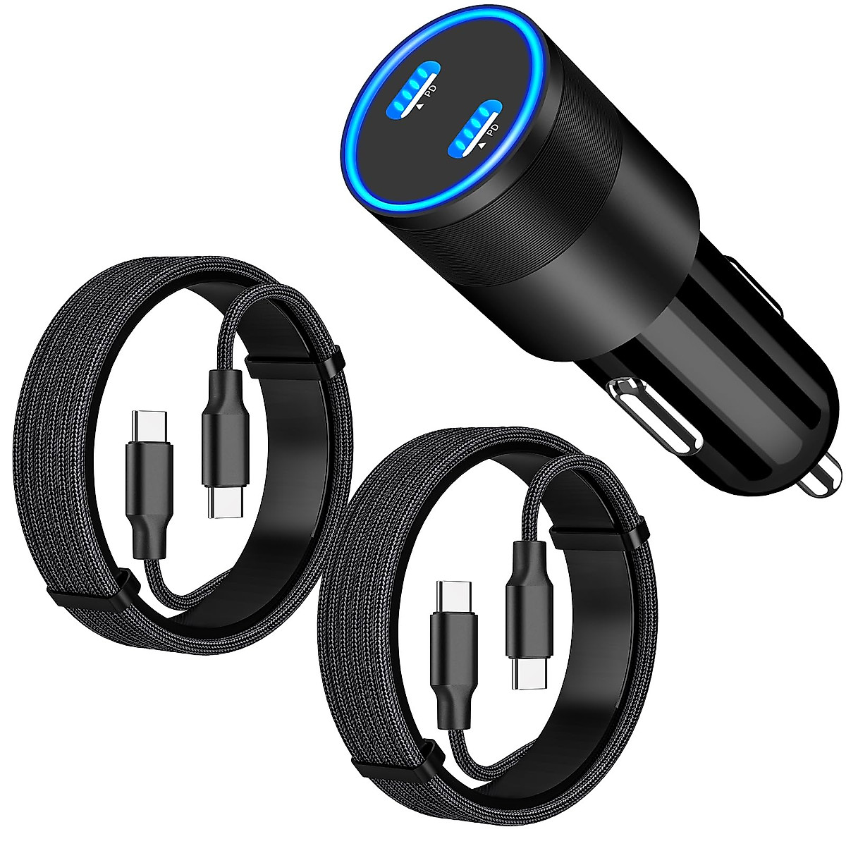【MFi Certified】 iPhone 15 Fast Car Charger, KYOHAYA 72W Dual PD Power Cigarette Lighter USB-C Car Charger Fast Charging + 2Pack Type-C Cable for iPhone 15 Pro/15 Pro Max/Galaxy S24/S23/Pixel/iPad Pro