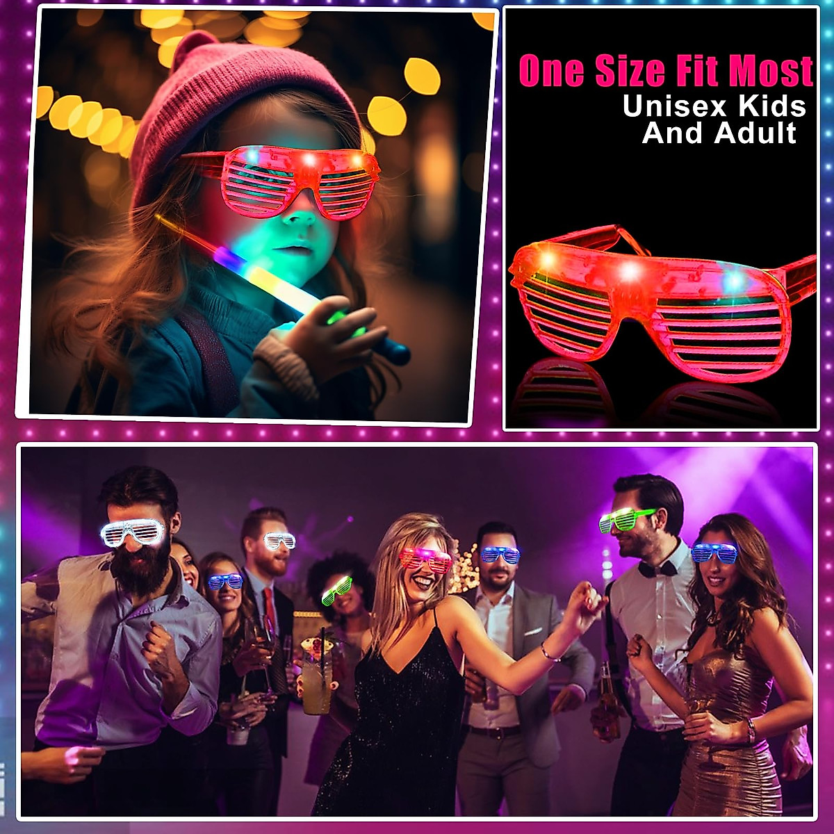 30 Pack LED Glasses Light Up Patriotic Party Glasses Glow in The Dark Party Supplies Rave Shutter Shades Glow Sticks Glasses Sunglasses Neon Party Favors Kids/Adult 4th of July Memorial Day Decoration