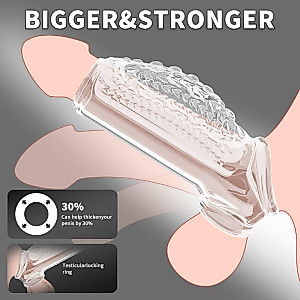 Penis Sleeve Sex Toys,Vibrating Penis Ring Sex Toys for Men with Cock Sleeve,2Pack Clear Penis Enlargement Sleeve Men's Vibrator Adult Sex Toys for Erection Enhancement Adult Toy for Men Couples