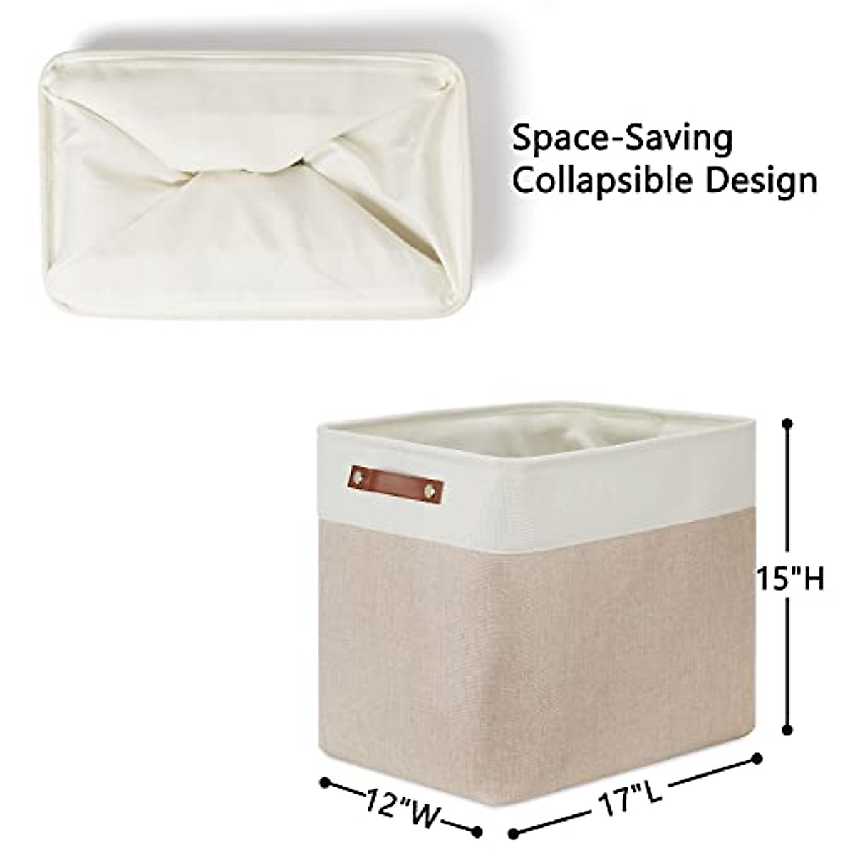 DULLEMELO Collapsible Bundle Baskets 2 Large Baskets 17"x12"x15" + 2 Narrow Baskets 15"x6"x5.5"（White&Khaki)