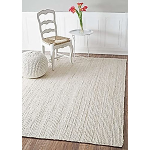 The Knitted Co. 100% Jute Area Rug 4x6 Feet Approx- Braided Design Hand Woven Dyed Off-White Natural Fibers Carpet - Home Decor for Living Room Hallways (4' x 6', Off-White)