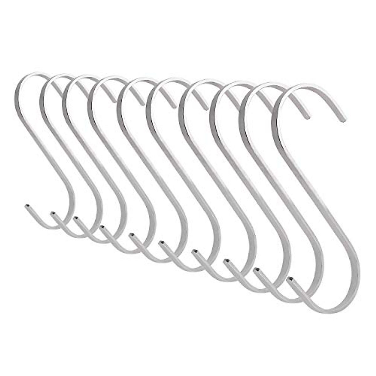 Flat S-Shaped Hanging Hooks - for Kitchen Utensils, Garage or Garden Tools, etc. - Heavy Duty Genuine Solid 304 Stainless Steel - Multi Purpose - This Kit Contains 10 Large Hooks