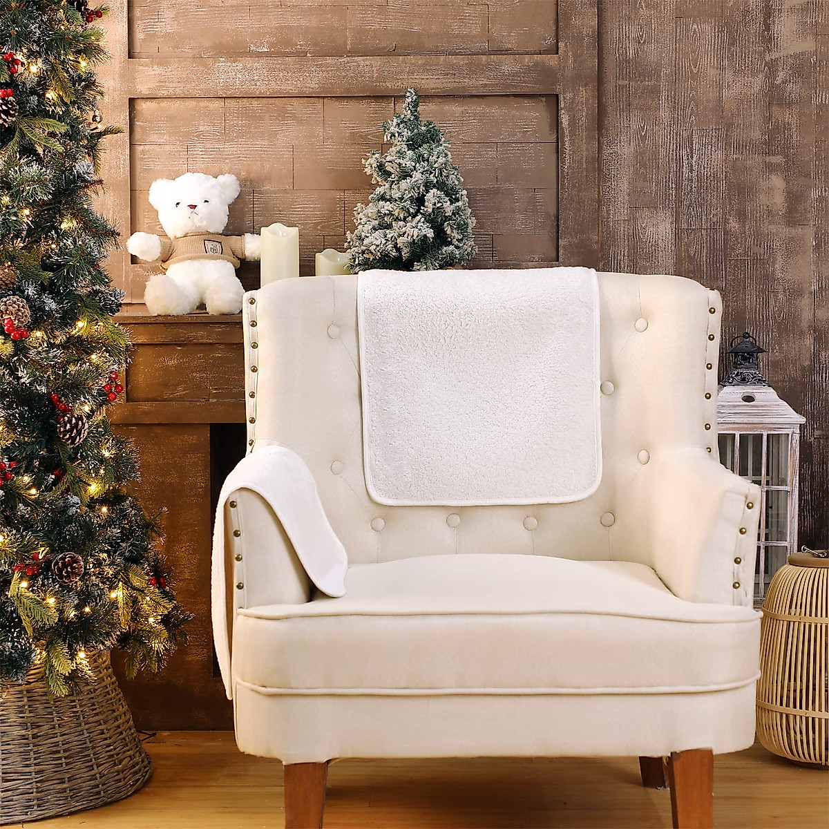 Frienda 2 Pieces Recliner Headrest Covers Sofa Headrest Protector Sherpa for Recliner Chair Couch Furniture Non Slip for Living Room(Beige)