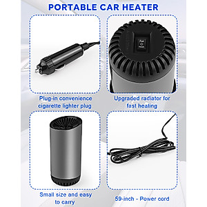 Car Heater, Portable Windshield Defroster Defogger,12V 150W Car Heater Fast Heating & Cooling Fan Thermostat with Plug in Cigarette Lighter