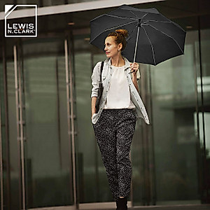 Lewis N. Clark Travel Umbrella: Windproof & Water Repellent Fabric Automatic Open Close , Black