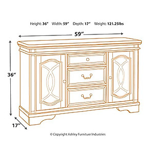 Signature Design by Ashley Realyn French Country Distressed -Dining Room Buffet or Server, Chipped White