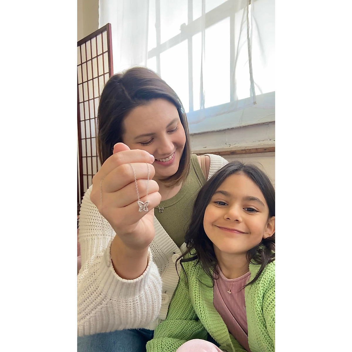 Boston Bay Diamonds 14K Rose Gold Plated & .925 Sterling Silver Diamond Accent Mother & Daughter, Best Friends or Sisters Interlocking Butterfly Necklaces (G-H, I2-I3) - 18" & 14"+2"