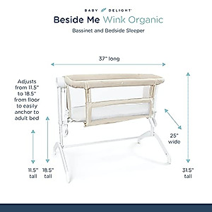 Baby Delight Beside Me Wink Organic Bassinet | Bedside Sleeper | 7-Position Height Adjustment | Organic Oat