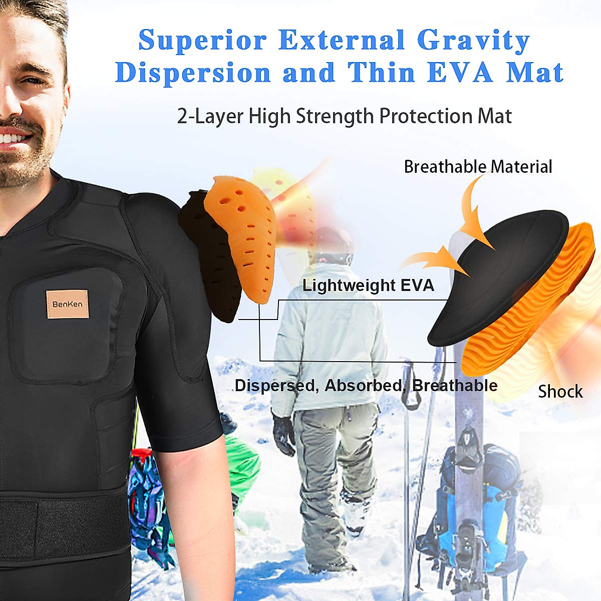 BenKen Men's Women's Professional Anti-Collision Sports Shirts Motorcycle Protective Jacket Full Body Armor Protector Back Protector for Skateboarding Skating Snowboarding Cycling