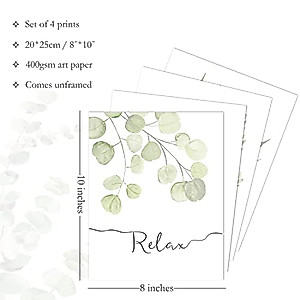 Botanical Plant Bathroom Decor Wall Art Prints , UNFRAMED Relax Wall Painting Art, Sage Green Wall Art Prints for Bathroom, Eucalyptus Leaves Watercolor Wall Posters, Boho Minimalist Wall Art, Set of 4, 8"x10"