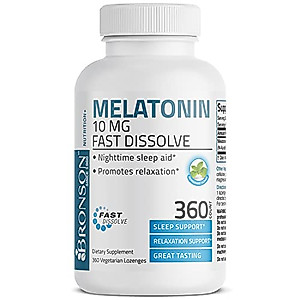 Bronson Melatonin 10 MG Fast Dissolve Peppermint Tablets, Promotes Relaxation, 360 Chewable Vegetarian Lozenges