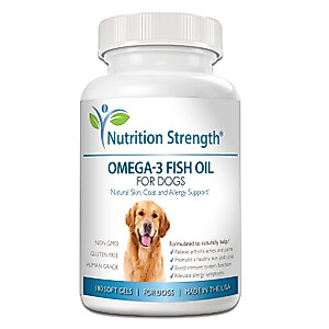 Nutrition Strength Omega 3 Fish Oil Soft Gels for Dogs with EPA & DHA Fatty Acids for Heart, Skin, Coat & Allergy Support, Hip & Joint & Arthritis Dog Supplement, 180 Soft Gels