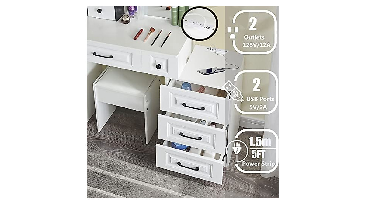 JBLCC Makeup Vanity with Lights - Modern & Spacious Beauty Desk