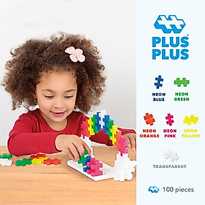 PLUS PLUS Big - Open Play Set - 100 Piece - Neon Color Mix, Construction Building Stem/Steam Toy, Interlocking Large Puzzle Blocks for Toddlers and Preschool
