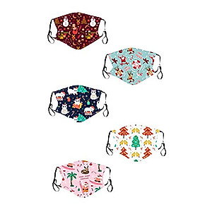 Walsent 5PCS Children Kids Cute Print Outdoor Protective Washable and Reusable Face Bandanas Stay Safe Face Mouth Bandanas, Christmas Decorations