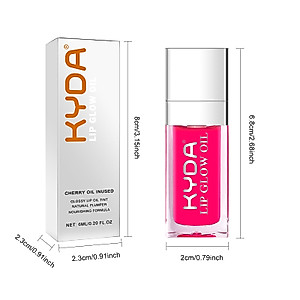 KYDA Hydrating Lip Glow Oil, Moisturizing Lip Oil Glossy Transparent Plumping Lip Gloss, Tinted Lip Oil for Lip Care and Dry Lips-Strawberry