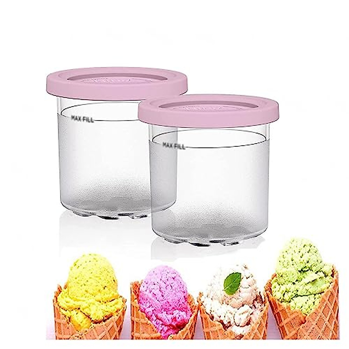 EVANEM 2/4/6PCS Creami Pints, for Ninja Pints,16 OZ Ice Cream Pint Containers Safe and Leak Proof Compatible NC301 NC300 NC299AMZ Series Ice Cream Maker,Pink-2PCS