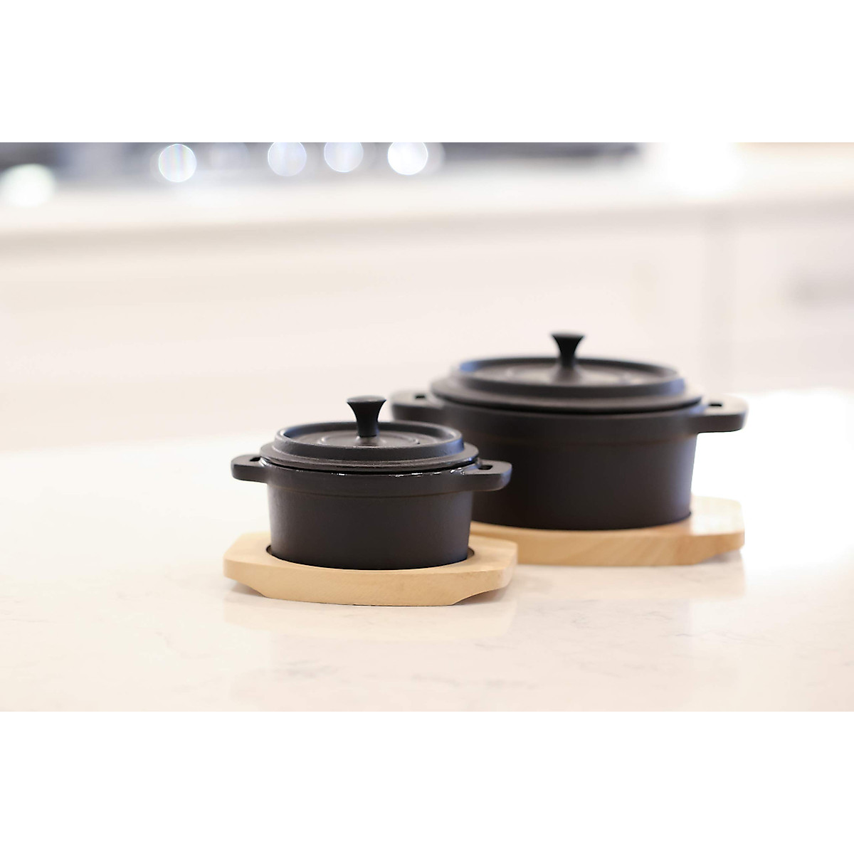 Frieling Cast Iron Mini Cocotte/Dutch Oven with Enamel Interior and Wood Trivet, 1 Cup, Black