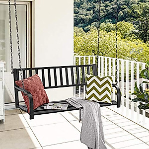 Yaheetech Porch Swing Hanging Bench, Patio Furniture Metal Swing Chair for Garden, Yard, Deck, Backyard, Outdoor - Black