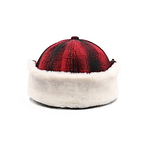 Zylioo XXL Fleece Baseball Cap with Earflap,Oversized Winter Warm Cap,Large Elastic Trapper Hunting Dad Hats Black Red