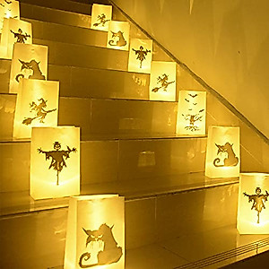 Halloween Lantern Luminary Paper Bags 4 Different Style 16 Pieces Paper Candle Bags with LED Tea Lights,Halloween Party Decor