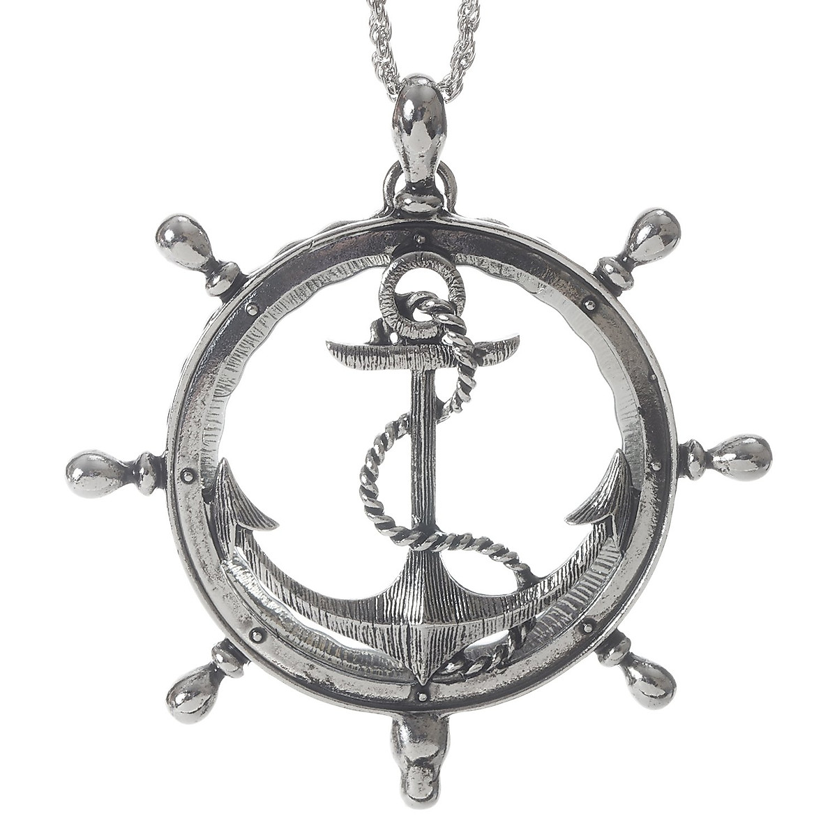 Anchor Nautical Wheel 4X Magnifier Magnifying Glass Pendant Necklace, 30"
