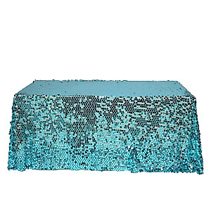 Tableclothsfactory 90X156 Turquoise Premium Big Payette Sparkly Sequin Rectangle Tablecloth for Wedding Party Kitchen Dining Catering