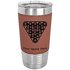 LaserGram 20oz Vacuum Insulated Tumbler Mug, Billiard Balls, Personalized Engraving Included (Faux Leather, Dark Brown)