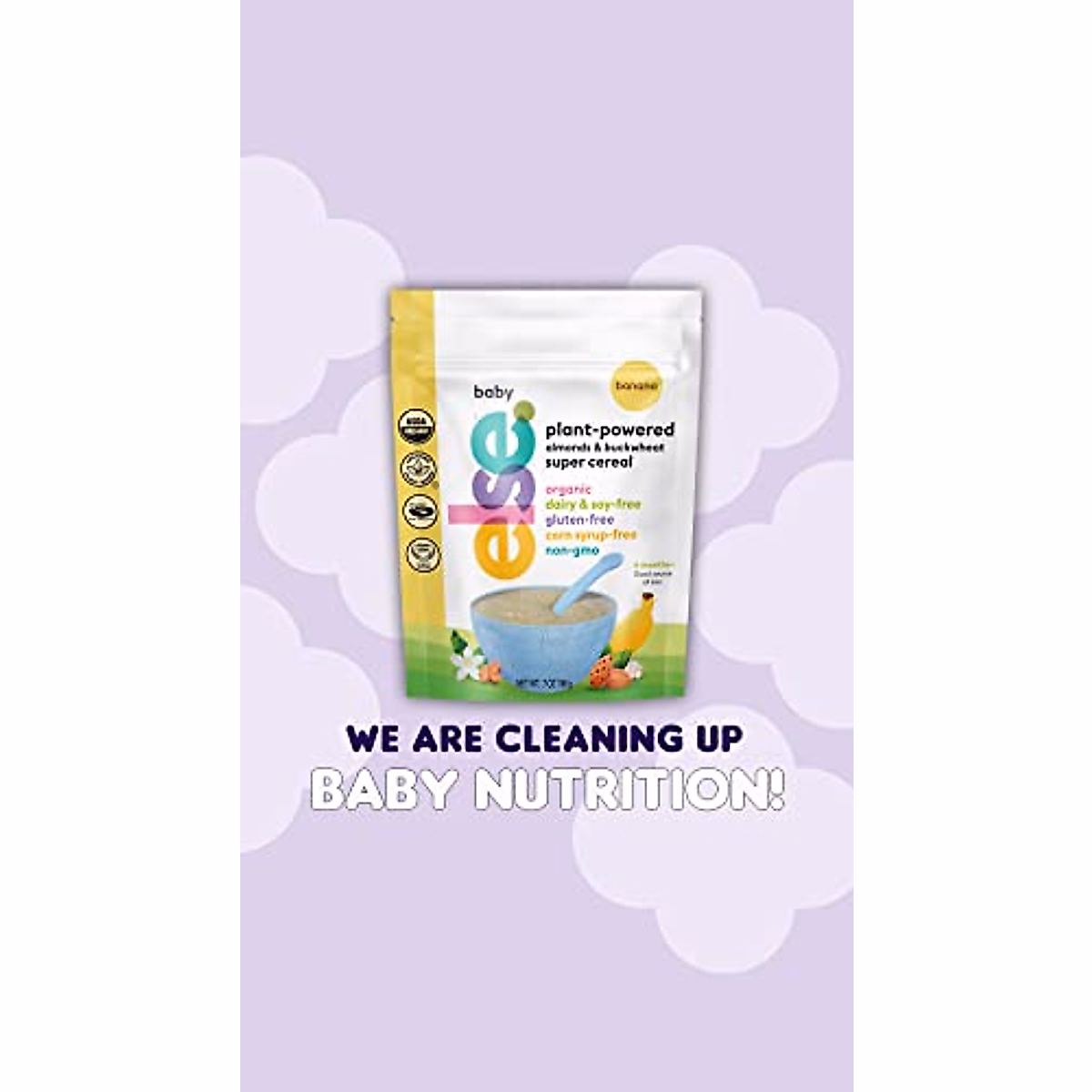 Else Nutrition Super Cereal For Babies 6 mo+, Made With Real Whole Plants for a Nutritionally Balanced meal, with gluten free carbs and plant protein (Original, Single)