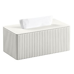 MEIBOOCH Tissue Box Cover Stylish PU Leather Rectangular Tissue Box Holder with Magnetic Bottom Cover for Bathroom Bedroom or Office (Cream-White)