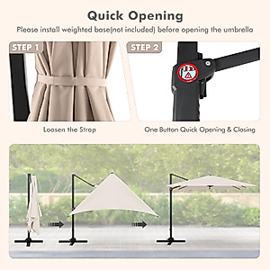 Tangkula 9.5 FT Cantilever Patio Umbrella, Outdoor Square Offset Umbrella with 360癛otation, Heavy Duty Patio Hanging Umbrella with Cross Base for Garden Deck Pool Backyard (Beige)