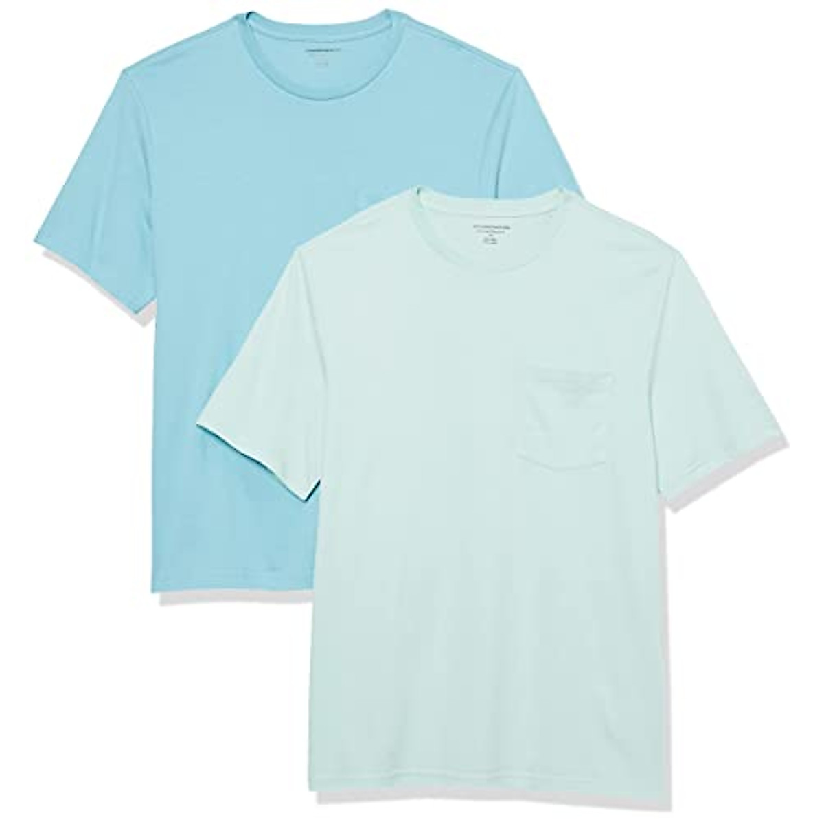 Amazon Essentials Mens T-Shirts, Regular-Fit, Short-Sleeve Crewneck Pocket, Pack of 2, Aqua Blue/Light Blue, Large