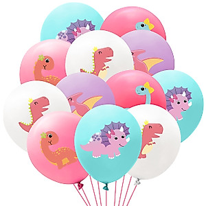 PANTIDE 50 Packs Pink Dinosaur Balloons Set 12 Inch Colorful Jungle Animal Print Latex Balloons Bouquet Little Dino Party Decorations Supplies Favors for Kids Girls Birthday Baby Shower