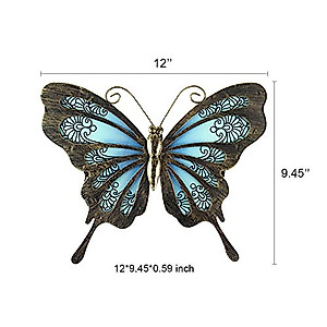 LIFFY Metal Butterfly Wall Decor - Outdoor Butterfly Wall Art - Glass & Metal Butterfly Decor for Outdoor Garden Fence Patio Butterfly Gifts for Women