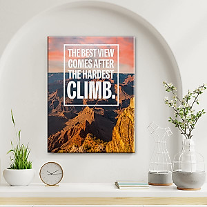 Inspirational Canvas Wall Art Poster Print, Positive the Best View Comes after the Hardest Climb Mountains Picture Painting Ready to Hang Home Office Classroom Decor Gift (11.5" x 15")