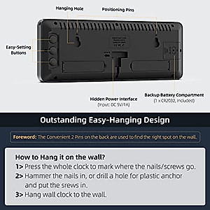 XUANZIT Wall Clock - LED Digital Wall Clock with Dynamic RGB Display, Big Digits, Auto-Dimming, 12/24Hr Format, Small Silent Wall Clock for Living Room, Bedroom, Farmhouse, Kitchen, Office