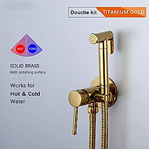 MINJING Hand Held Toilet Bidet Sprayer Titanium Gold, Solid Brass Single Handle Bidet Faucet, Bidet Sprayer for Toilet Hot and Cold Water, Cloth Diaper Sprayer