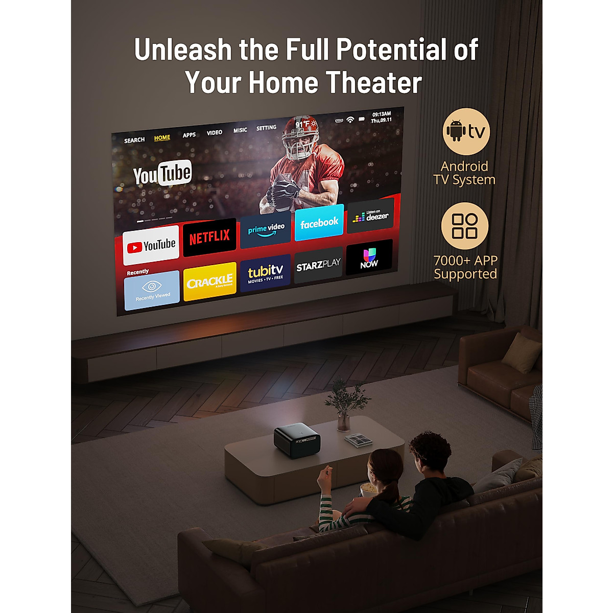 Paris Rhône Ultra 4K Projector,Native 4K Projector with WiFi 6 and Bluetooth 5.0,12w*2 3D Soundscape,600 ANSI Lumens, Android TV,Auto Focus/Keystone, Home Projector Compatible with iOS/Android/HDMI/TV