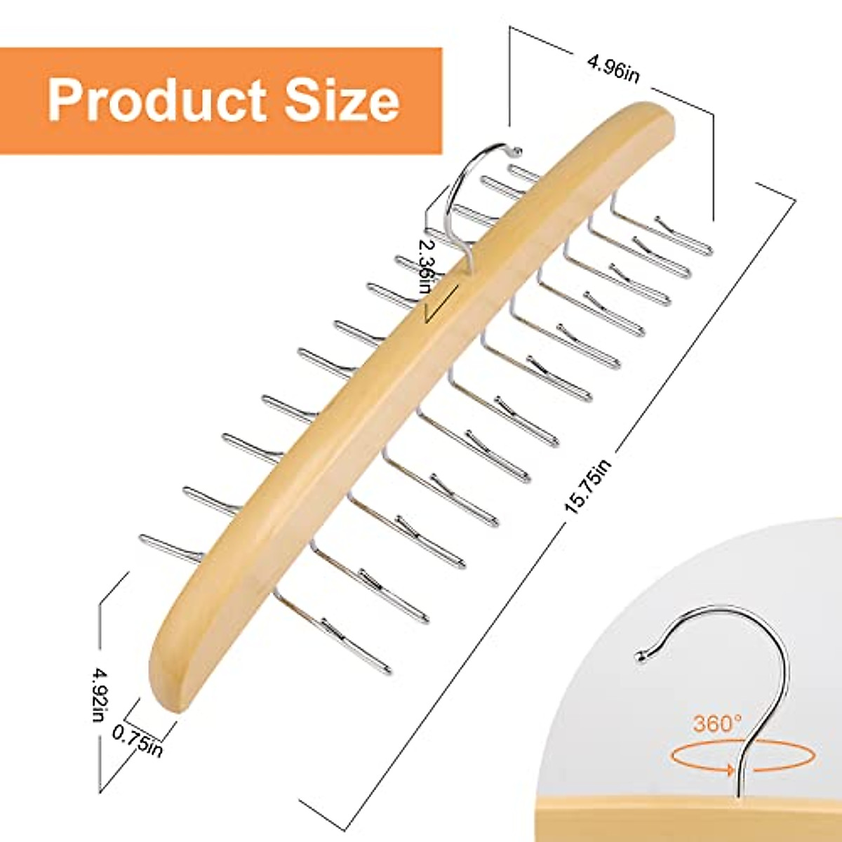 2 Pack Tank Top Hanger Natural Wood Cami Hanger, 360° Rotating 24 Foldable Hooks Space Saving Closet Organizer for Tank Tops, Bras, Camisoles