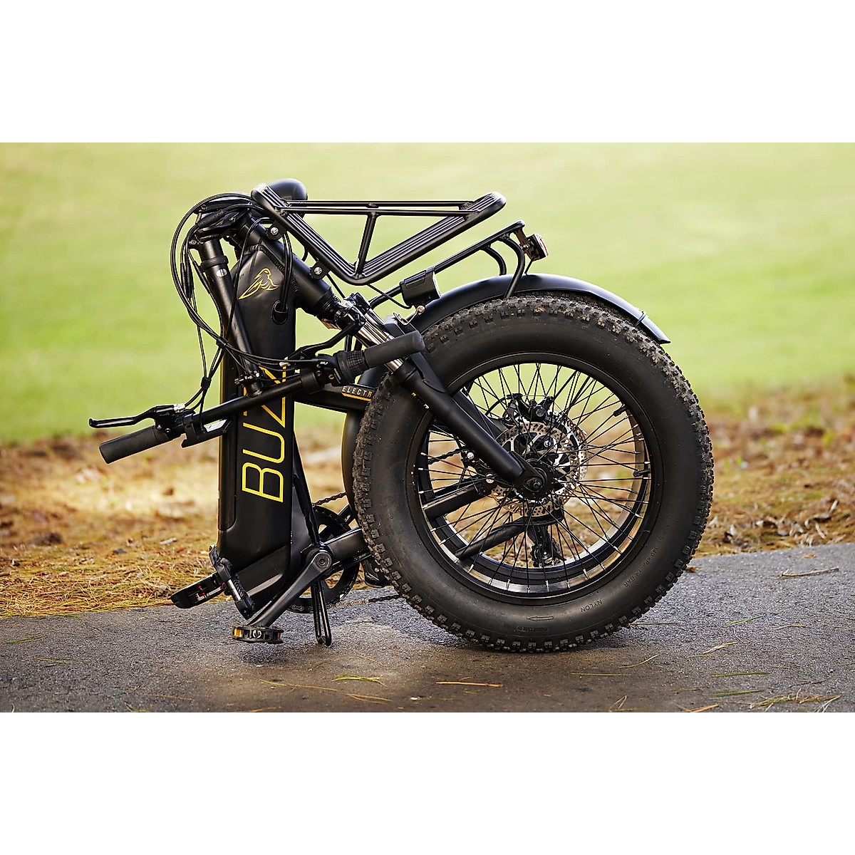 Buzz Centris 20” Fat Tire Folding eBike, Off Road ebike, 500W Rear Hub Motor, Class 2 eBike 20 MPH Pedal Assist and Throttle, 6-Speed Shimano Twist Shifting, Black