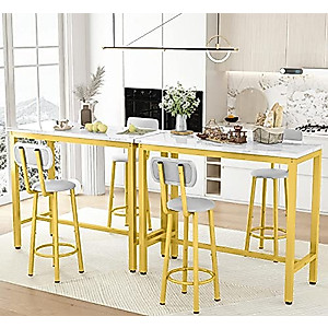 Lamerge Faux Marble Pub Height Table with 2 PU Upholstered Stools,3-Piece Kitchen Table and Chairs,Suit for Dining Room & Living Room & Breakfast Nook,Space Saving Set for 2,White & Gold & Grey,39.3"
