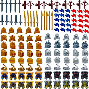 MIUTRUE Medieval Knight Weapons Pack Accessories Set Building Block Toy Armor Helmet Shield Bow Arrow Designed for Mini Figures Gift for Kids Boys Grils Building Kits Toys
