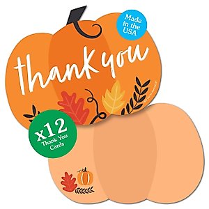 Big Dot of Happiness Fall Pumpkin - Thanksgiving Thank You Cards - Halloween Thank You Cards - Pumpkin Cutouts Cards - Pumpkin Thank You Cards- Thank You Cards with Envelopes - Set of 12