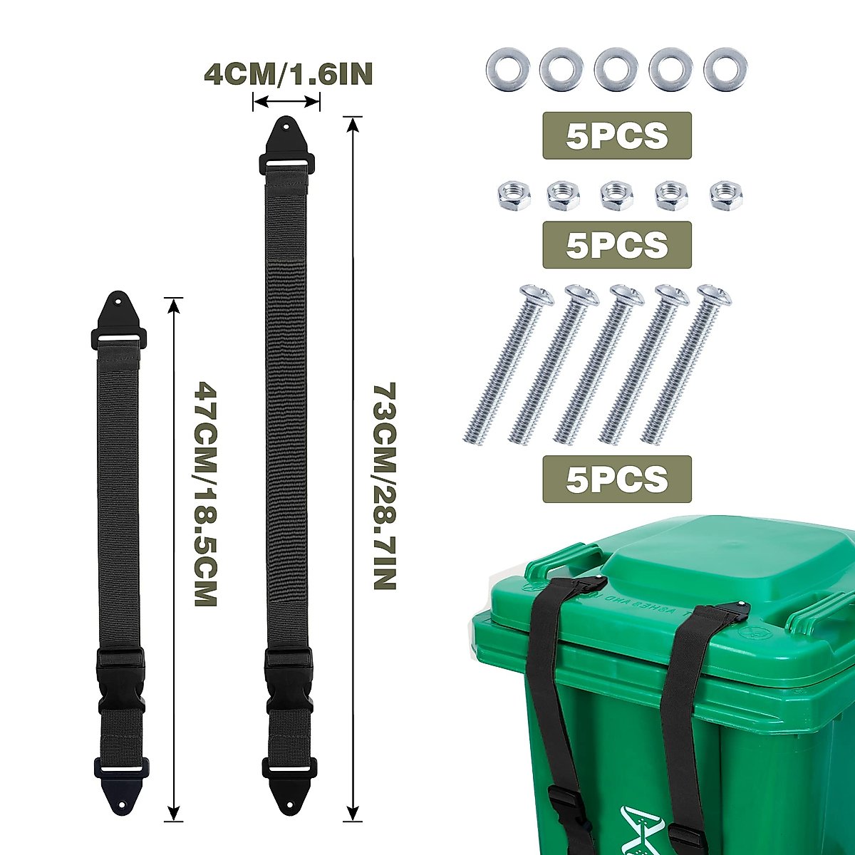Bylion 2 Pack Trash Can Lid Lock, Outdoor Garbage Can Locks for Animals Proof Universal Lid Lock Stretchable Elastic Strap to Prevent Rust Trash Can Locks for Squirrels, Dogs, Raccoons