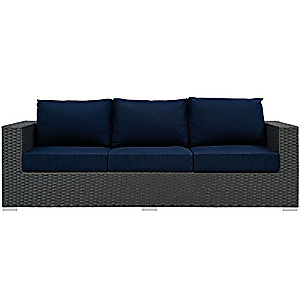 Modway Sojourn Wicker Rattan Outdoor Patio Sunbrella Fabric Sofa in Canvas Navy