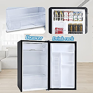 3.2 Cu. Ft. Stainless Steel Double Doors Compact Mini Refrigerator Internal Freezer Compartment Cooler Fridge Perfect For Home Kitchen Hotel Office Dorm Wet Bars Adjustable Temperature Mechanism