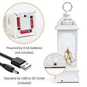 DANVON 12” White Angel with The Pearl Snow Globe Lantern Lighted Box Night Light Battery Or USB Operated Led Lighted Water Glittering Music Playing for Home Decoration