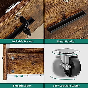 YITAHOME Wood File Cabinet, Mobile Filing Cabinet 2-Drawer Lateral File Cabinet for Letter, Legal, A4 Size, Printer Stand with Open Storage Shelves for Home Office,Black and Rustic Brown