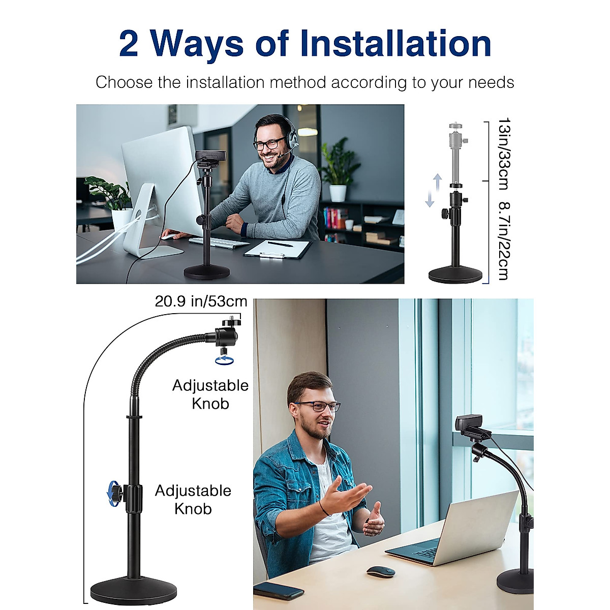 Puroma Webcam Stand Goose-Neck Mount Stand Upgraded Desktop Stand for Logitech Webcam C922 C930e C920S C920 C615 and Other Webcam with 1/4" Thread