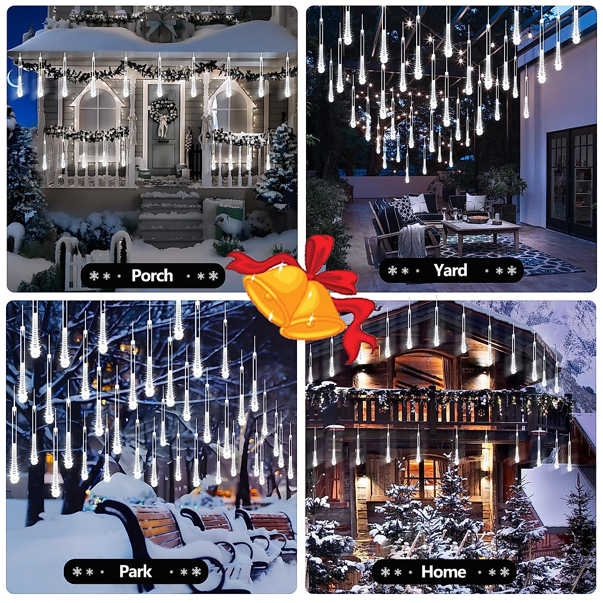 2-Pack Christmas Decorations Lights Outdoor, Total 384LED Meteor Shower Lights Rain Drop Lights 30cm 16 Tubes Indoor Outdoor Snow Cascading String Lights for Xmas Tree Roof Party Garden (Cool White)